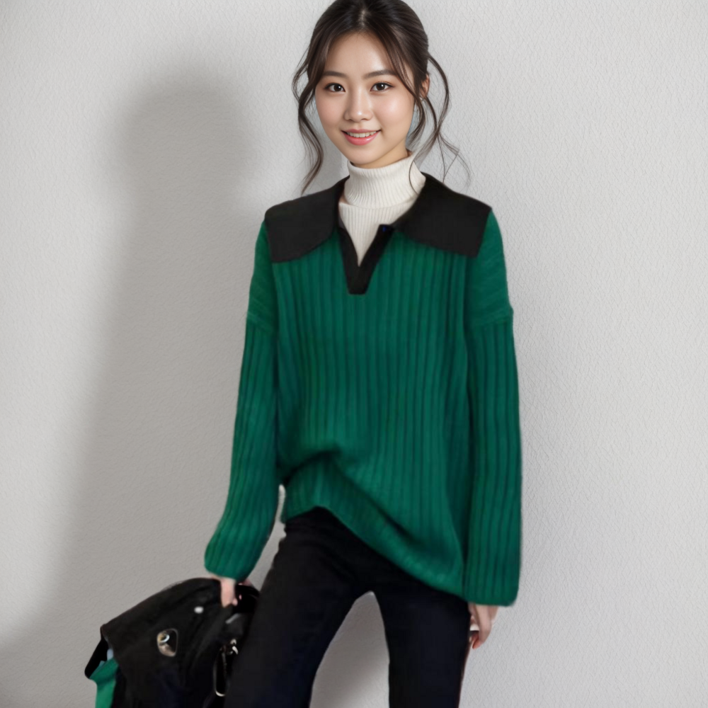 バイカラー Vネックニット (イエベ春)（ニット）｜イエベ服専門通販IEBEL（IEBEL（イエベル））