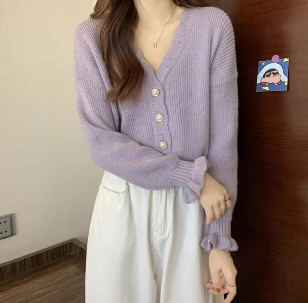 イエベ服 パールボタンvネックニットカーディガン（イエベ春向け・イエベ秋向け） サマーニットイエベファッション専門通販 Iebel