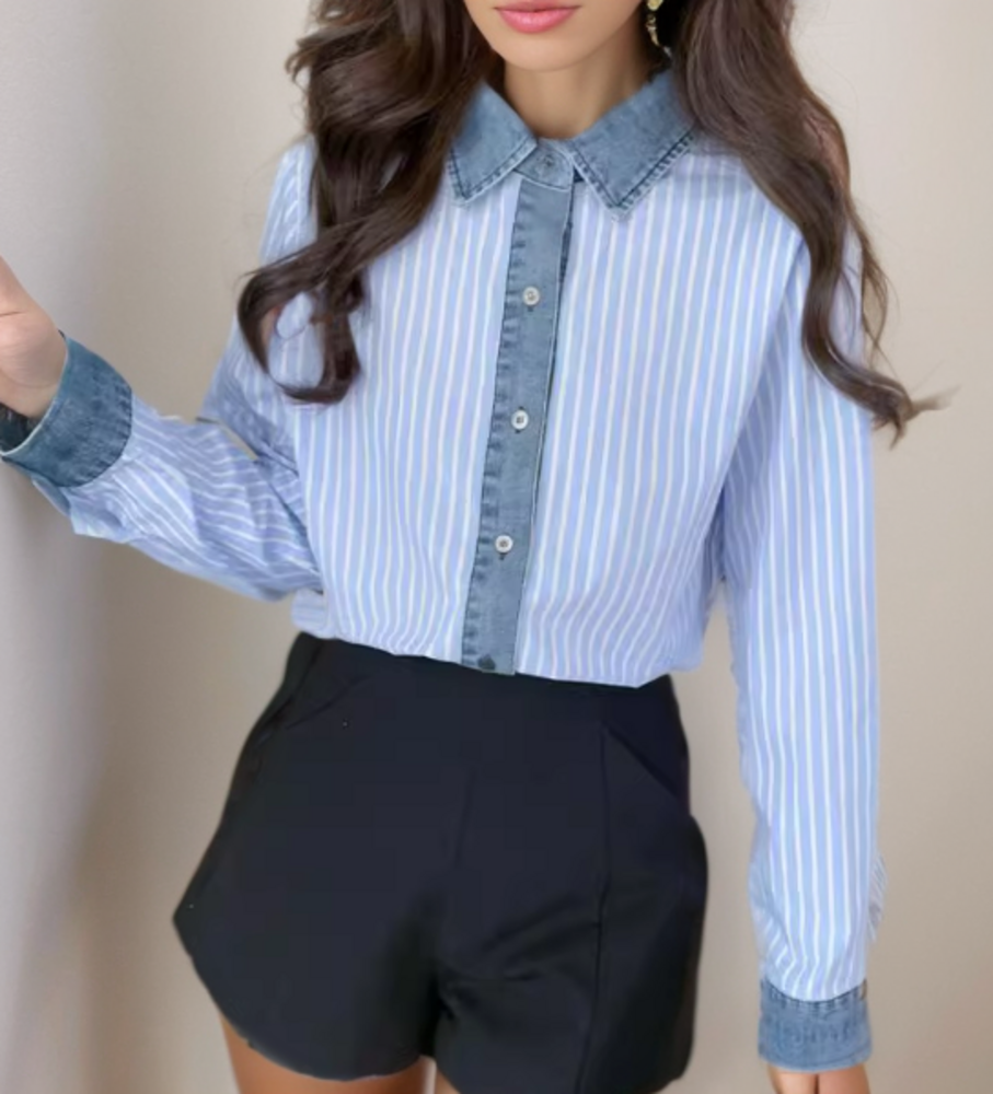 切り替え ダブルポケットシャツ(ブルべ夏・ブルべ冬)（シャツブラウス）｜ブルベ服専門通販BLUBEL（BULBEL（ブルベル））