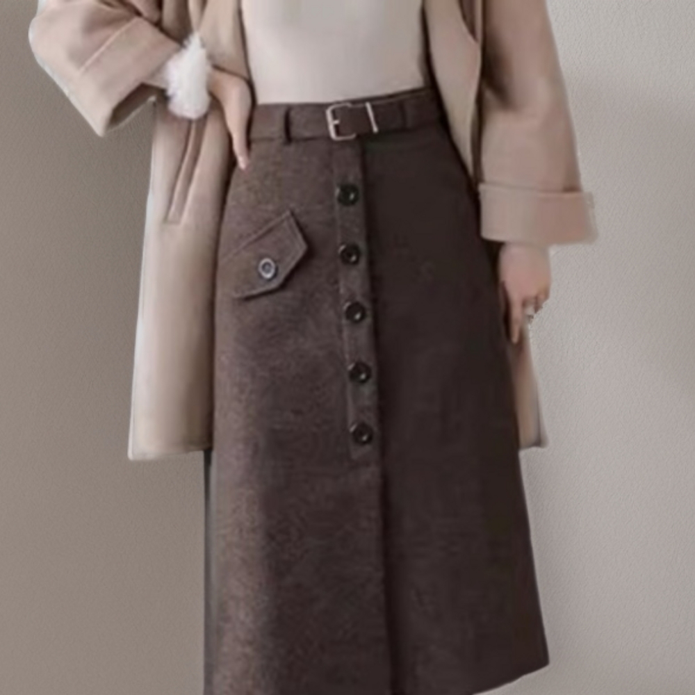 イエベ服 ウェストベルト付きウールミディスカート(イエベ秋向け) スカート イエベファッション専門通販 Iebel