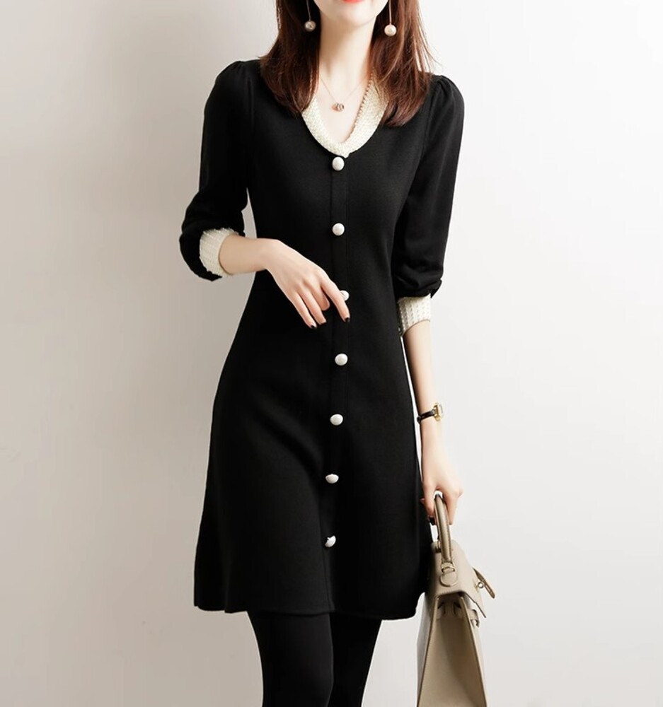 イエベ服 パールネックワンピース（イエベ秋向け） ニットワンピースイエベファッション専門通販 Iebel