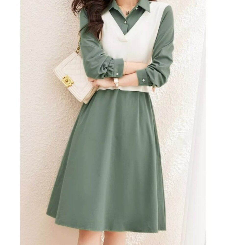 イエベ服 ベルト付きレイヤードワンピース（イエベ春向け・イエベ秋向け） ミディ丈ワンピース イエベファッション専門通販 Iebel