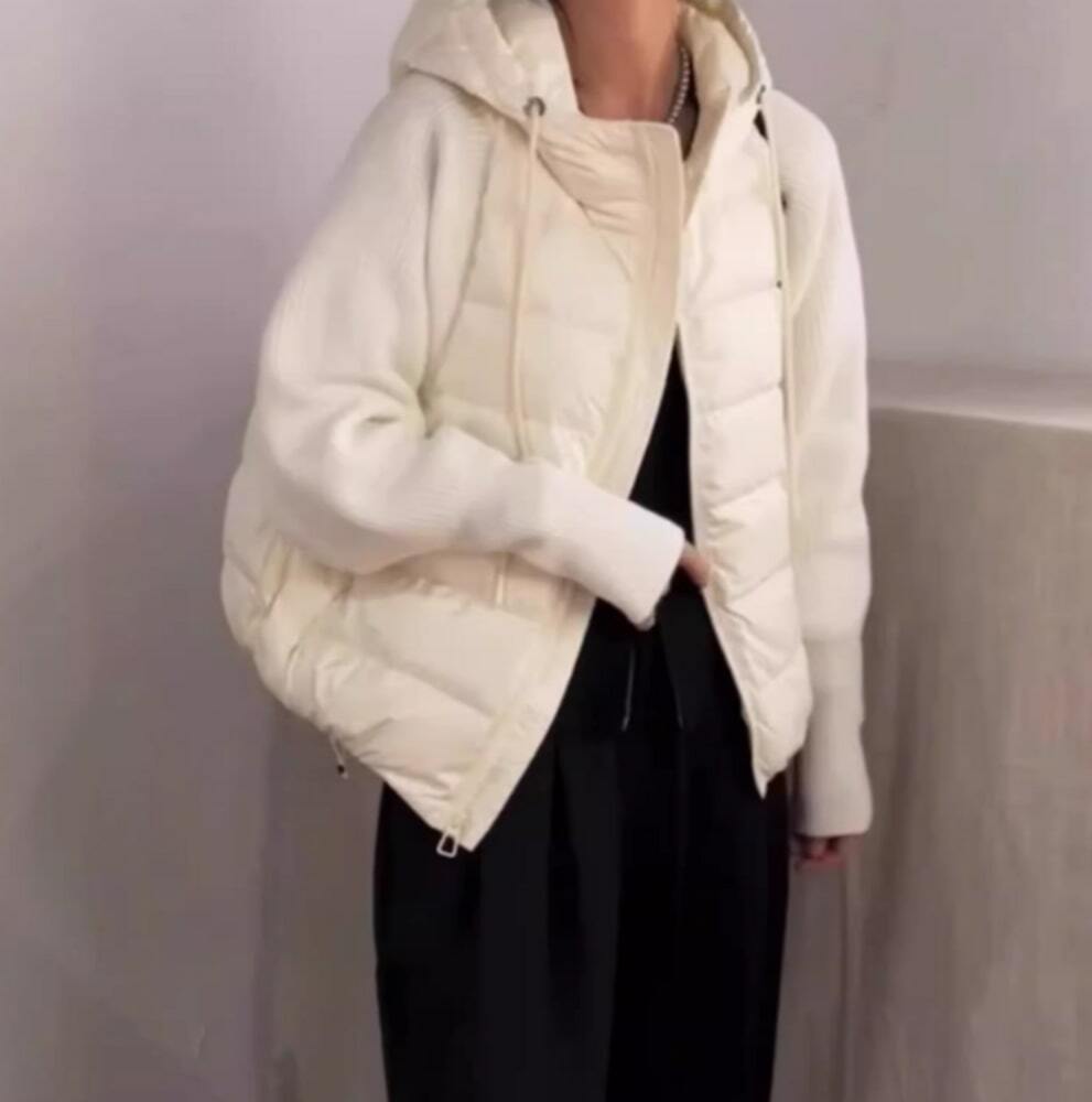 ブルベ服 異素材ミックスニットスリーブジャケット（ブルベ夏向け・ブルベ冬向け） ダウンコートブルベファッション専門通販 Blubel